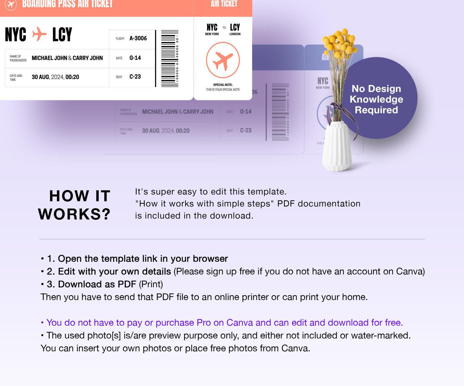 Professional Canva Template for Boarding Ticket Design